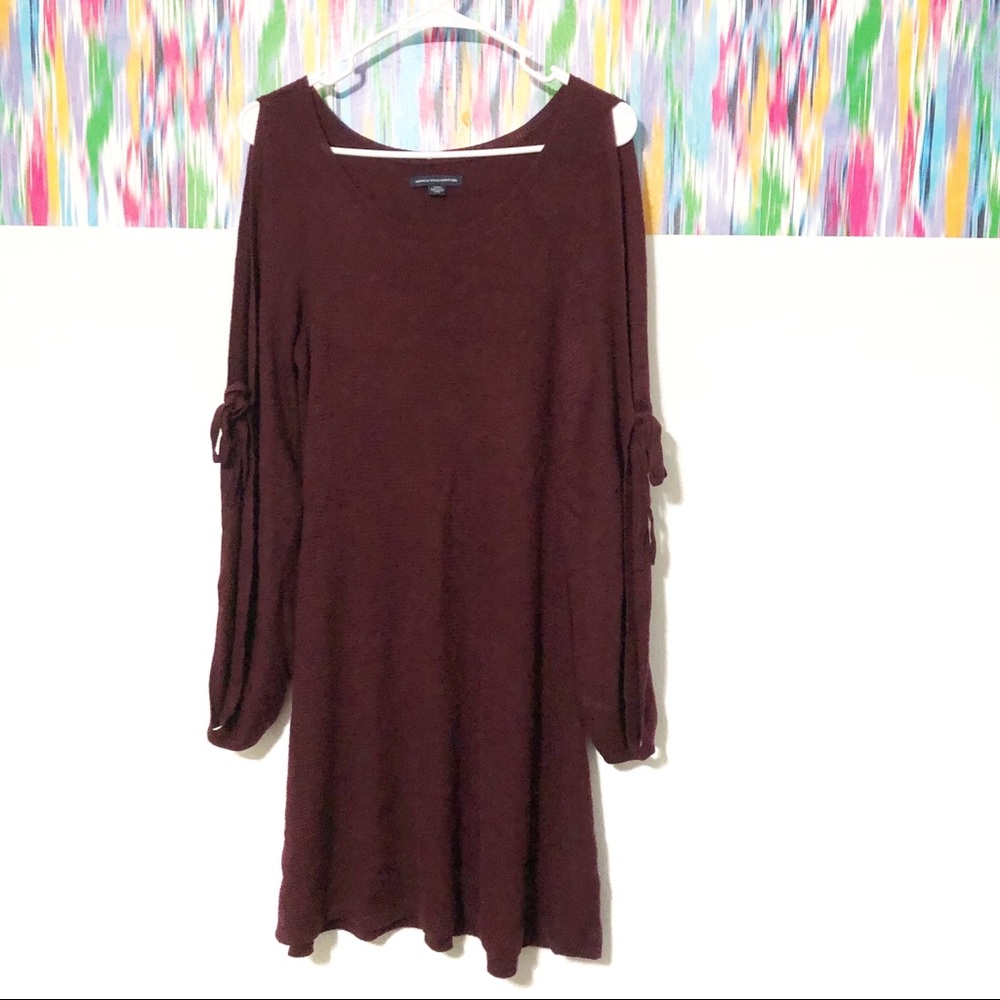 American Eagle Maroon Wine Waffle Texture Dress - Gem